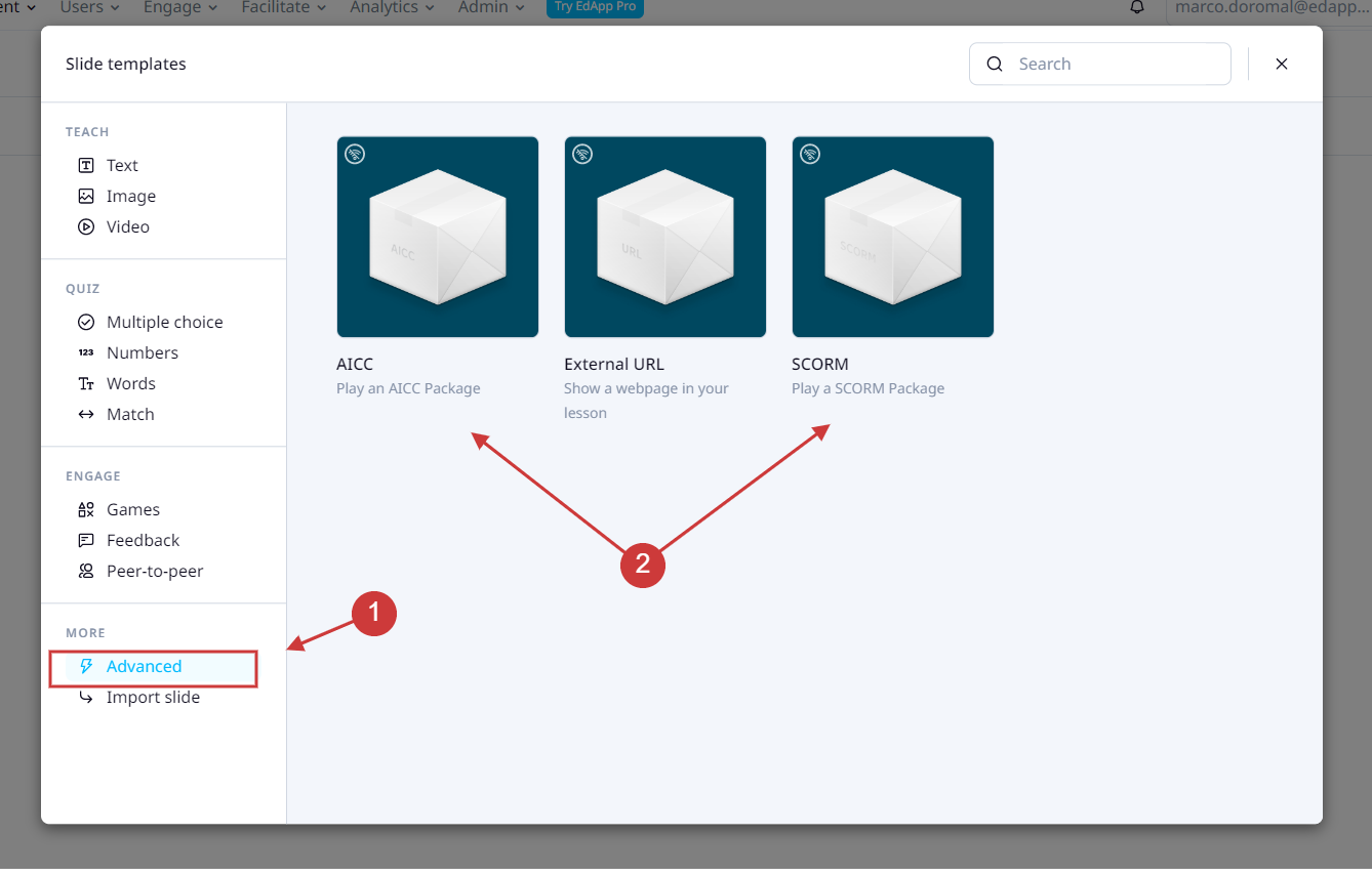 Import Content via SCORM or AICC